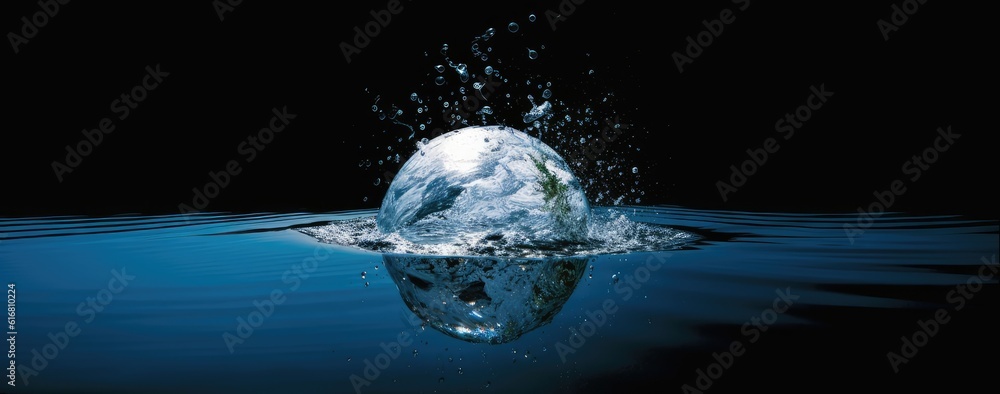 Water, planet and climate change with the earth in a puddle as a symbol ...