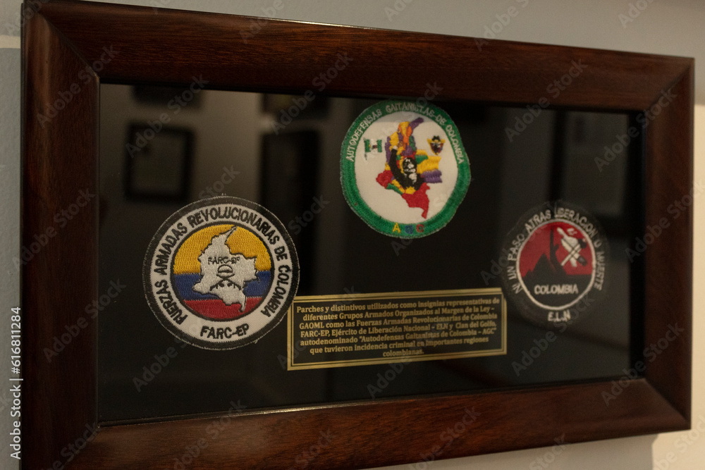 BOGOTA, COLOMBIA Colombian criminal Groups patches into a frame at ...