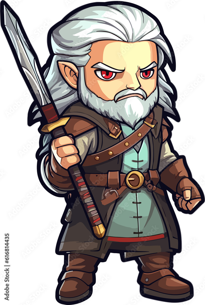 Cute cartoon witcher alike character illustration isolated Stock ...