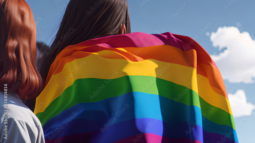 Lgbt people from behind with rainbow flag. Concept of sexual freedom ...
