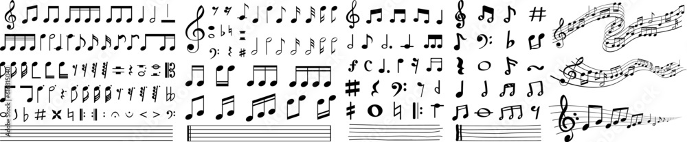 Music notes icon set, Music notes symbol. Musical note wave. Music ...