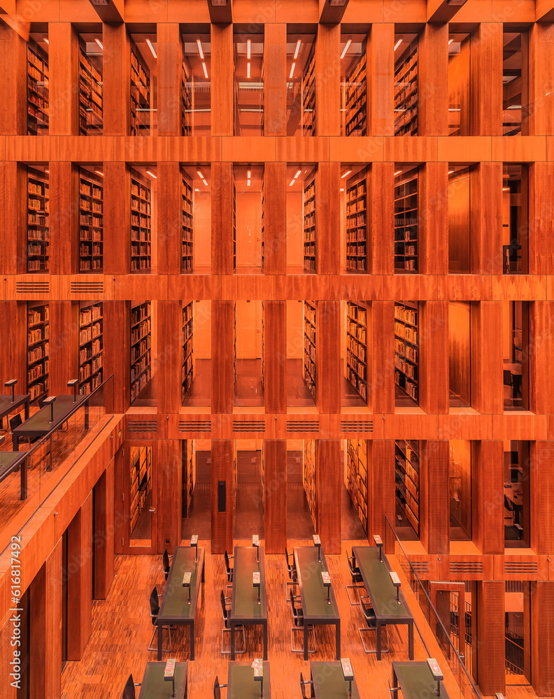 Berlin, Germany: modern cubical interior of the Jacob and Wilhelm Grimm ...
