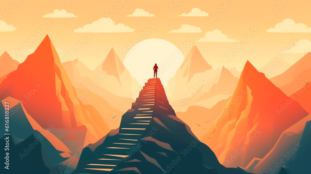 Goal to success for level up with pathway line or step route to ...