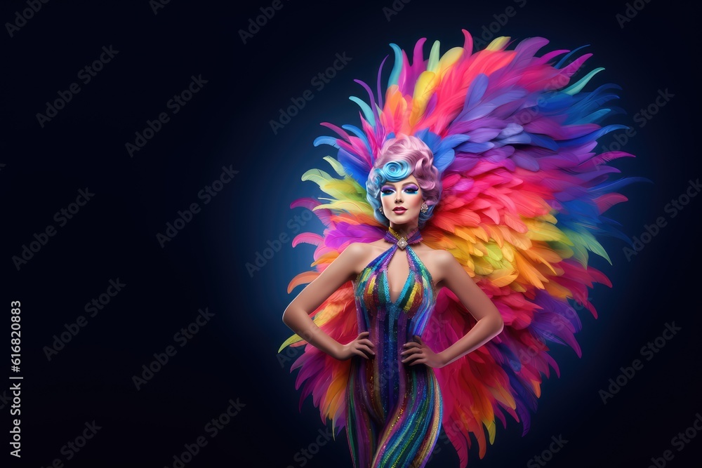 Flapper '20 drag queen in rainbowcolored pride feathers, created with ...