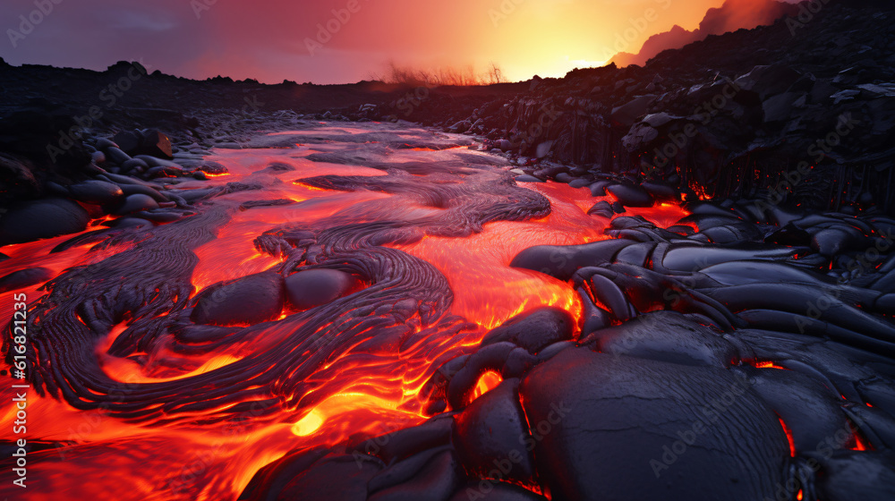 Lava river flowing from the Kilauea Volcano., --aspect 16:9 Stock ...