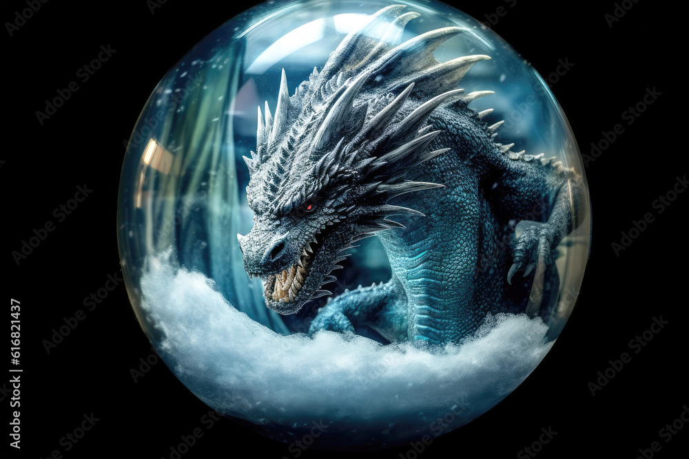 Dragon in a crystal ball on a black baground. New Year Idea Stock ...