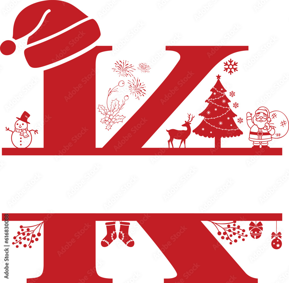 Letter K, K Christmas Monogram, Letter K Silhouette with Christmas ...