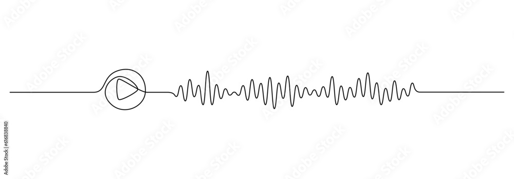 One continuous line drawing of music player soundbar with play button ...