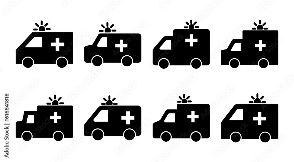 Ambulance icon set illustration. ambulance truck sign and symbol ...