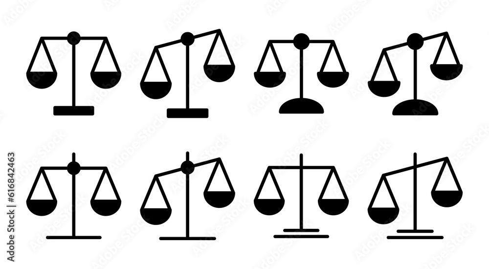 Scales icon set illustration. Law scale icon. Justice sign and symbol ...