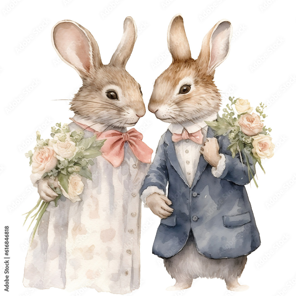 Adorable Rabbit Watercolor Painting, Vintage Rabbits Watercolor Clipart ...