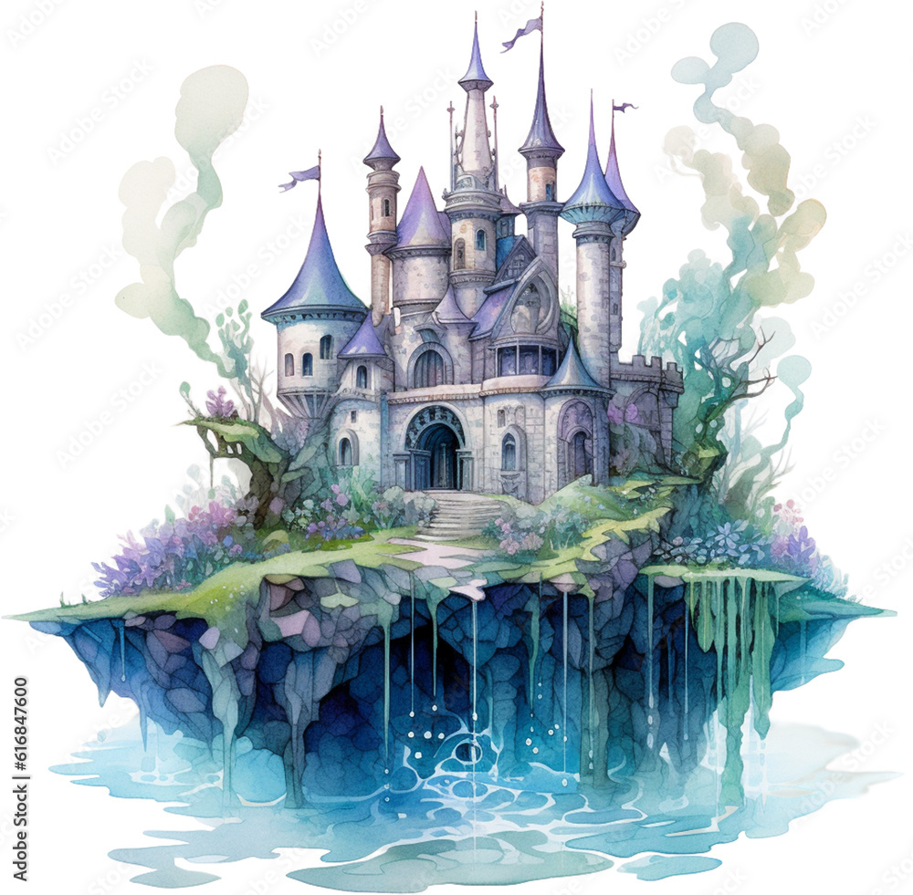 Fantasy Underwater Witch Clipart Watercolor, Fantasy Witch's Castle ...