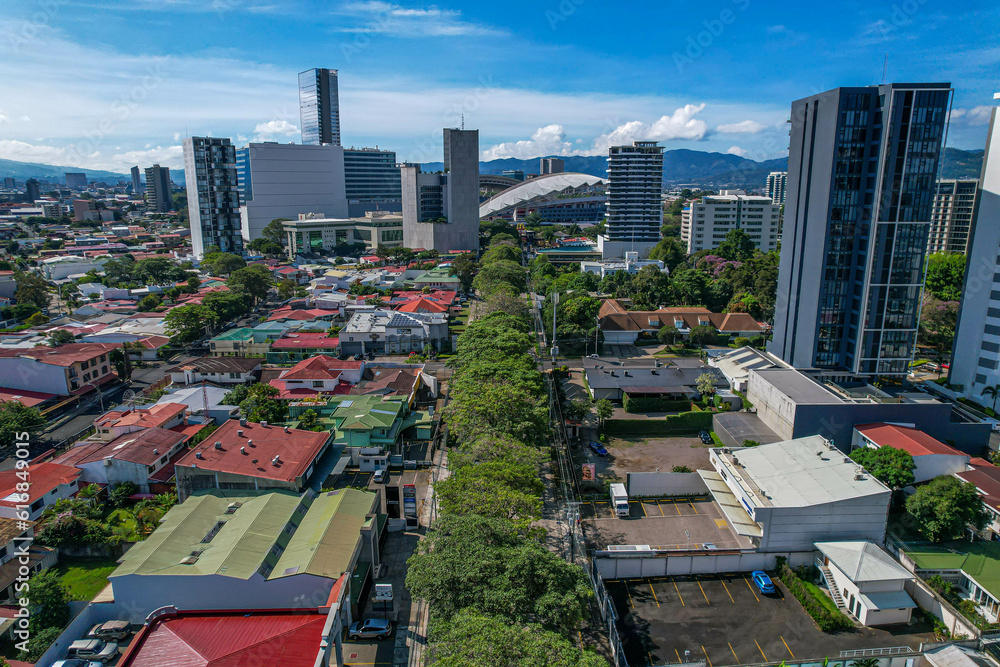 Beautiful aerial view of the Sabana Park in San Jose Costa Rica, and ...