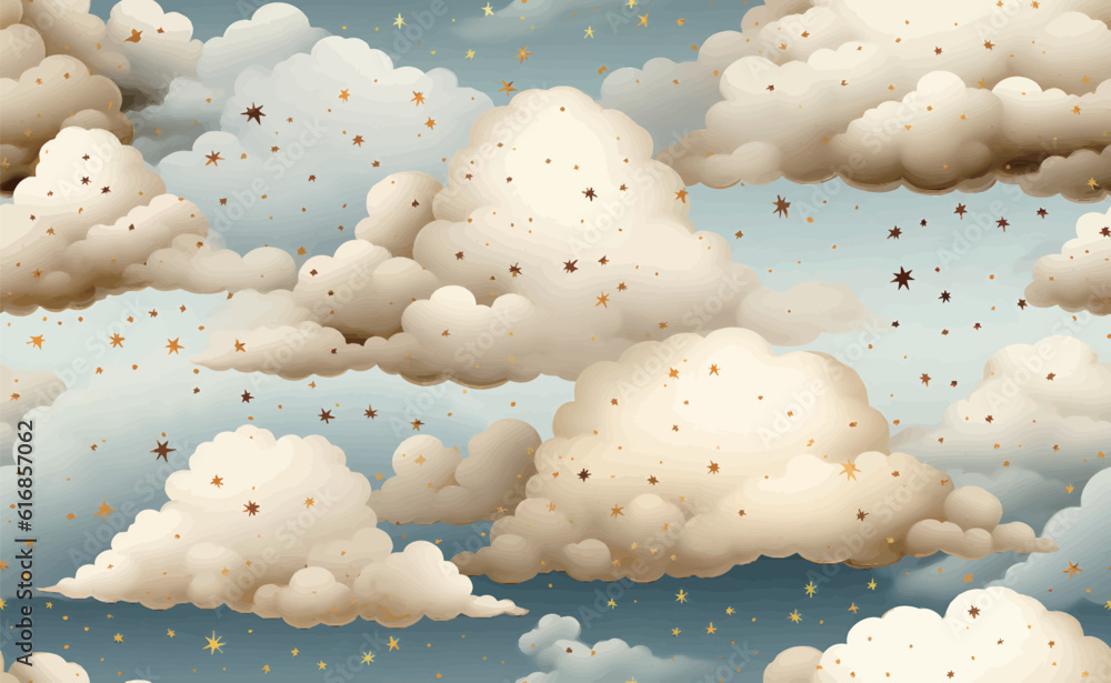 Seamless cartoon clouds pattern, textured background. vector ...