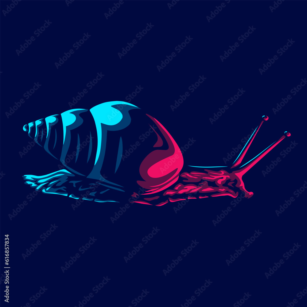 Snail logo with colorful neon line art design with dark background ...