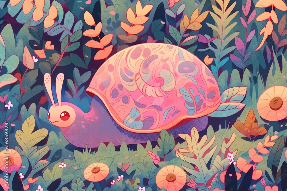 Racing snail pop art on a whimsical leafy trail Stock Illustration ...