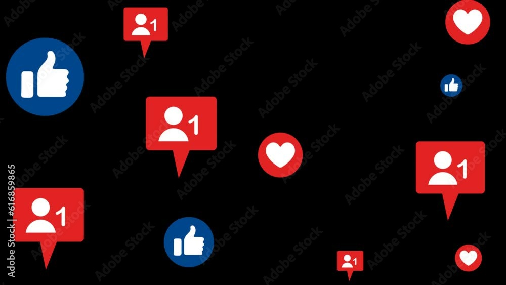 animated graphic symbol of like, follow and love social media moving ...
