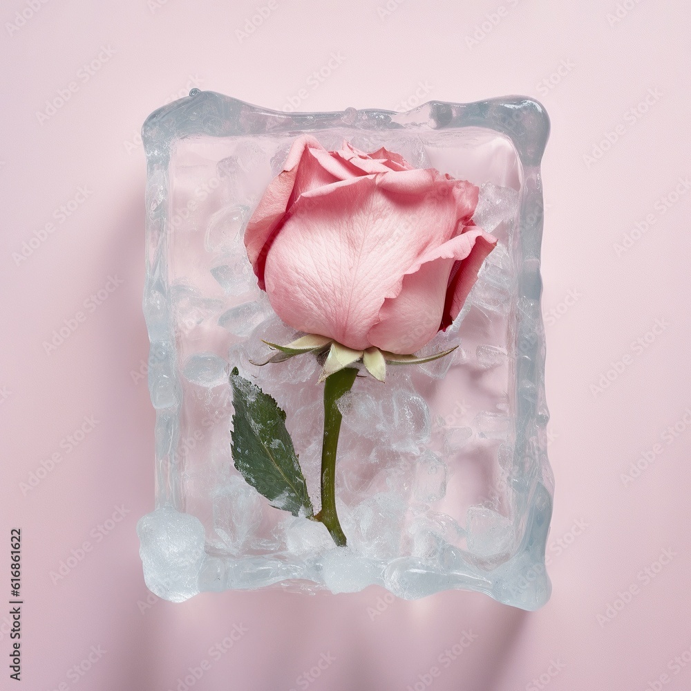 A stunningly delicate rose in an icy cube, encased in a frozen moment ...