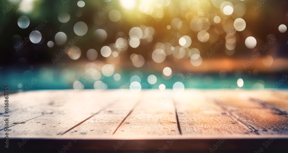 Empty bar counter by the pool or on the beach, blurred background of ...
