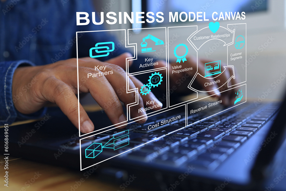 Businessman working with bmc or business model canvas as business ...