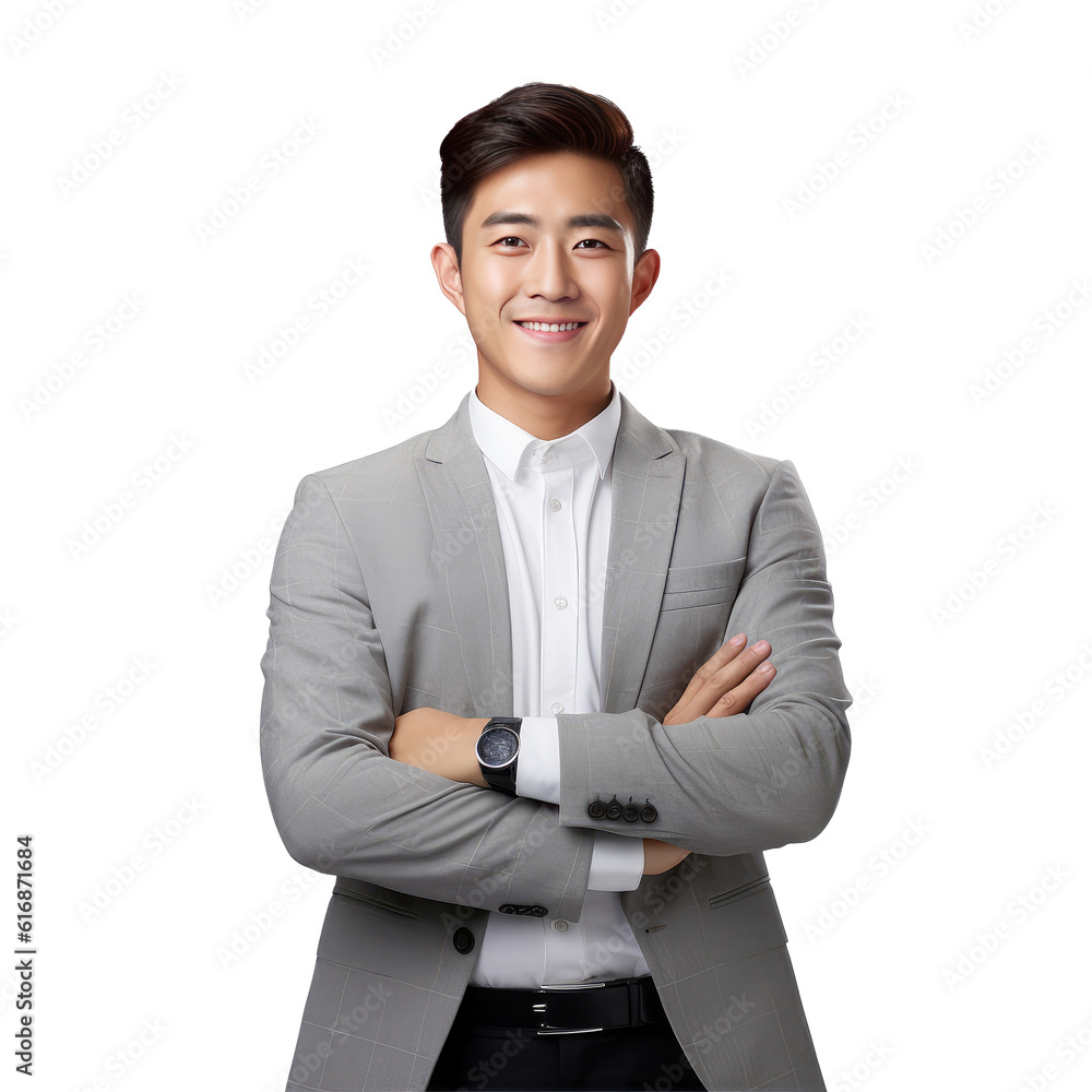 Young handsome asian man happy face smiling with crossed arms looking ...