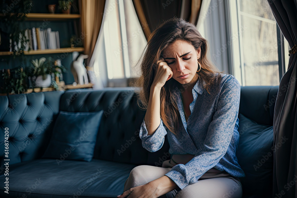 Illustration of the mental health crisis in the world. A woman ...