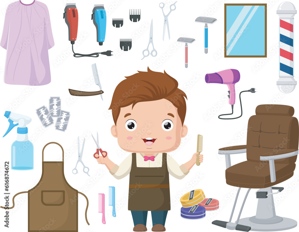 Cute little boy cartoon with hairdresser equipment Stock Vector | Adobe ...