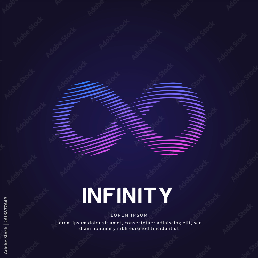 Vector logo Infinity color silhouette on a dark background. simple line ...