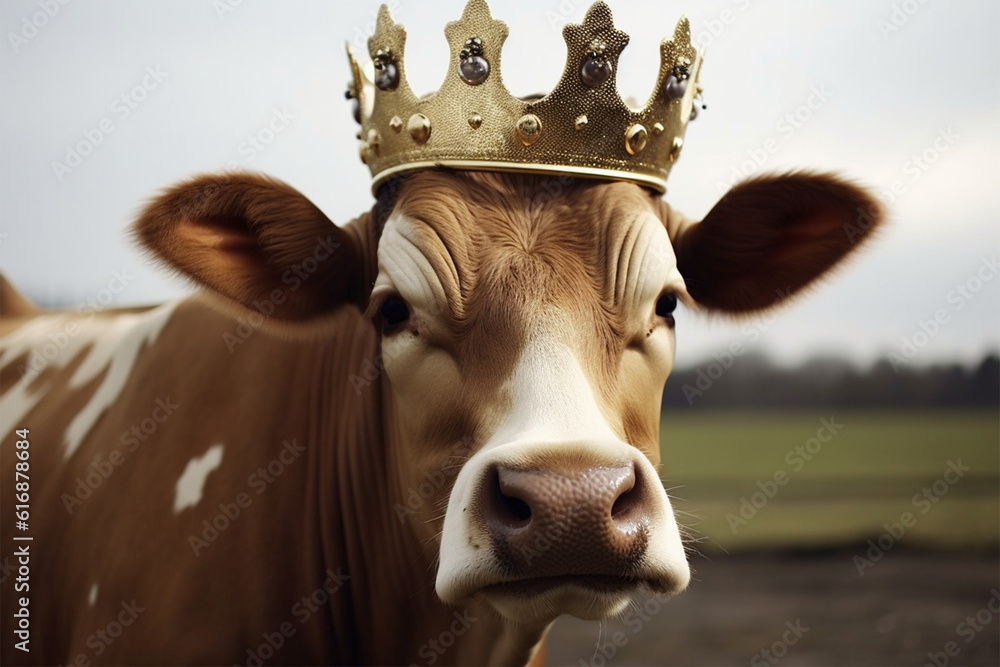 Generative AI. a cow wearing a crown Stock Illustration | Adobe Stock