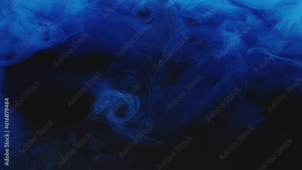 Ink water swirl. Color smoke cloud. Night haze. Blue fume cloud ...