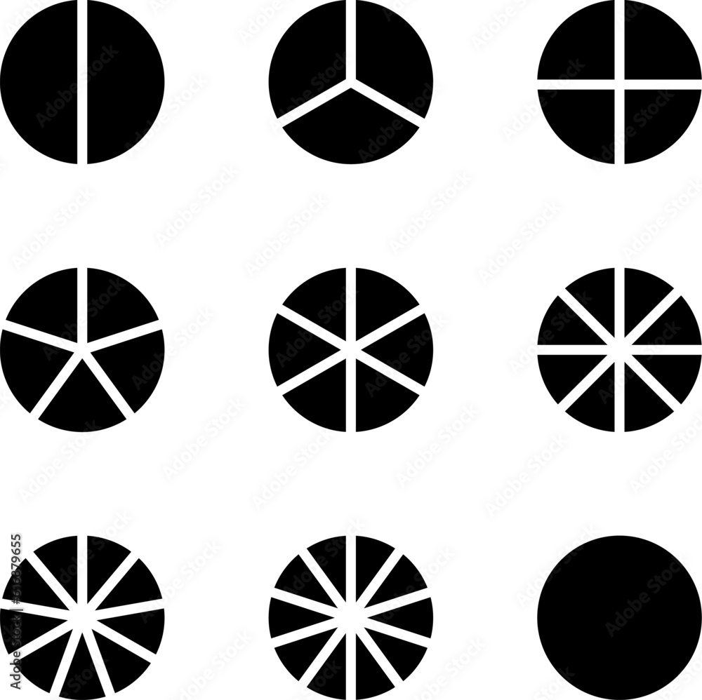Black Pie charts icon. Circle flat diagram. Infographic simple elements ...
