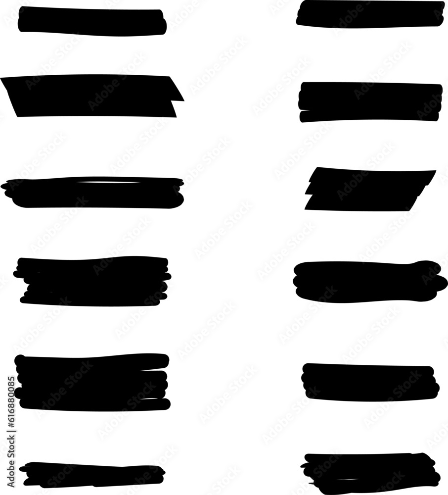 Highlighter line black marker strokes lines vector. Black watercolor ...