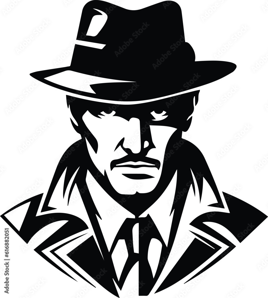 Vintage Mascot Of A Prohibition Era Man In Fedora hat Logo Monochrome ...