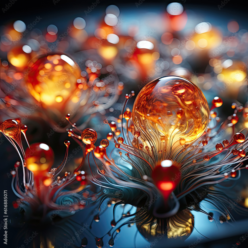 Electron microscope view of atoms and electrons forming organic shapes ...