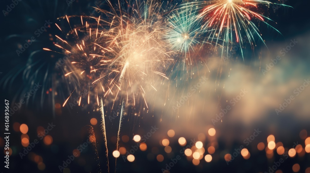 Abstract colored firework background with free space for text. Bright ...