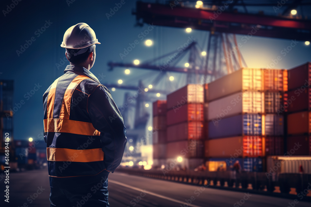 engineer control loading containers box from factory to cargo freight ...