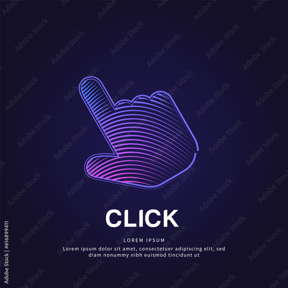 Vector logo click sign color silhouette on a dark background. line art ...