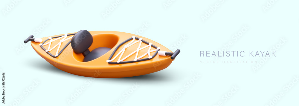 3D kayak in cartoon style. Small narrow boat for one person. Training ...