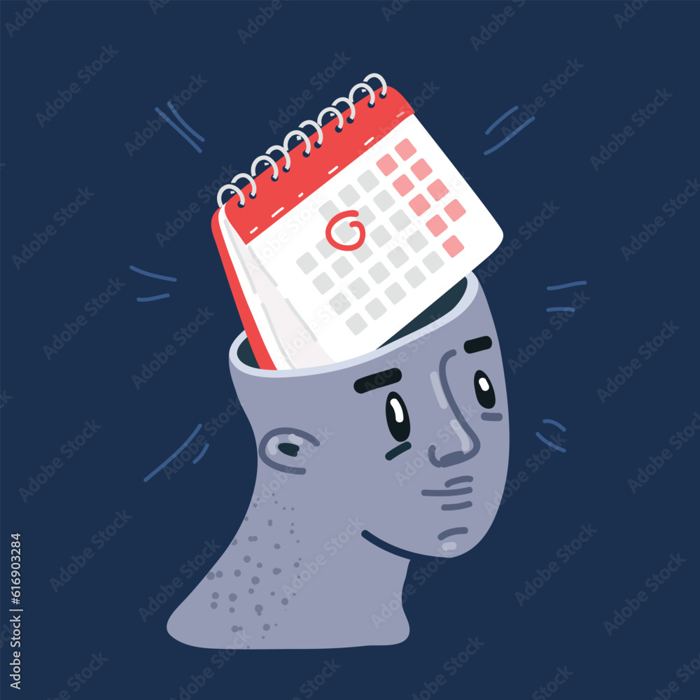 Cartoon vector illustration of Inside of human head. Tasks. Schedule ...