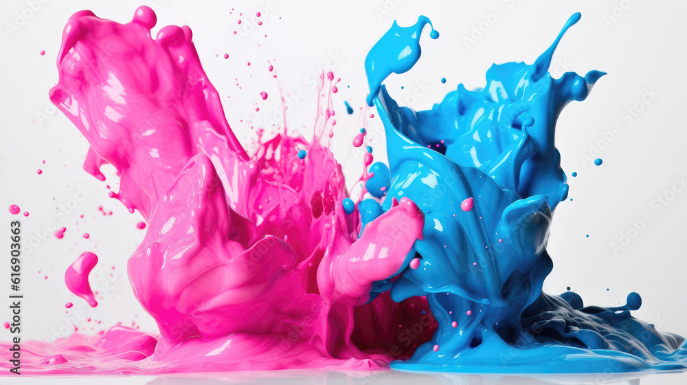 Fluorescent pink and blue splashes on white Stock Illustration | Adobe ...