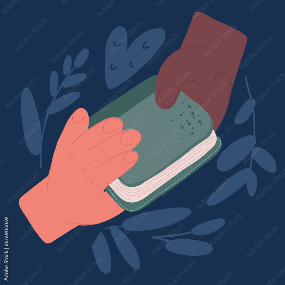 Cartoon vector illustration of Hand giving book. Exchange books, hands ...