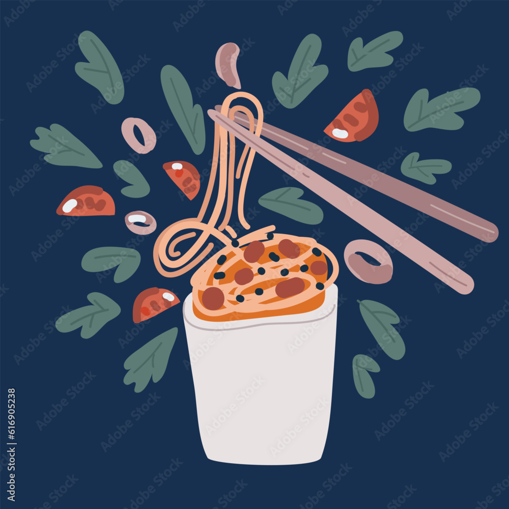 Cartoon vector illustration of Take away food box. Chinese noodle ...