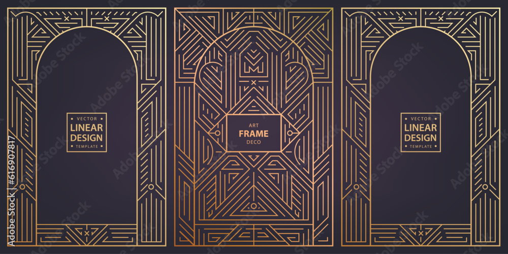 Vector set of arch art deco line borders, covers. Gold frames ...