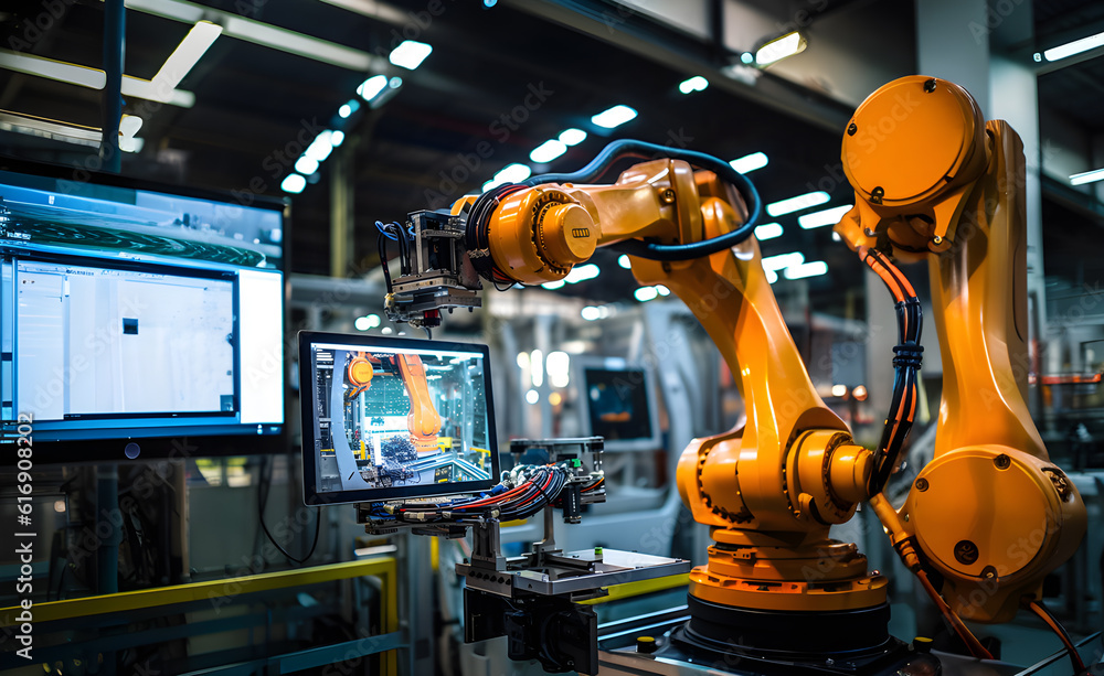 Futuristic Efficient smart Automation robot revolution production replace human AI-power ...