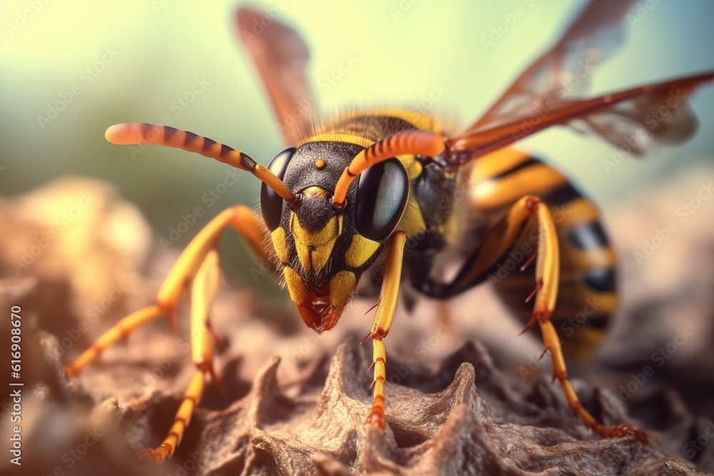 wasps close-up. Stinging insects. generated by AI. Stock Illustration ...