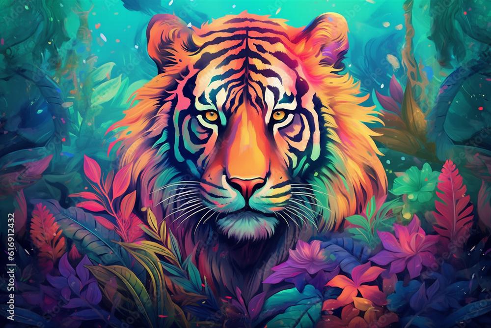 Vibrant and bright and colorful animal portrait poster. AI generated ...