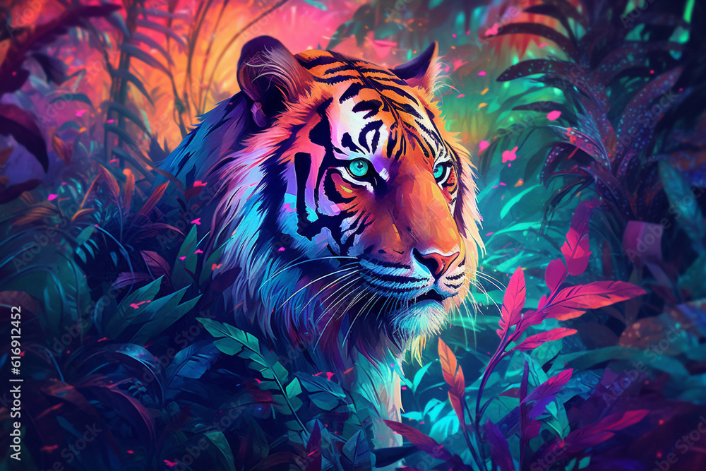 Vibrant and bright and colorful animal portrait poster. AI generated ...