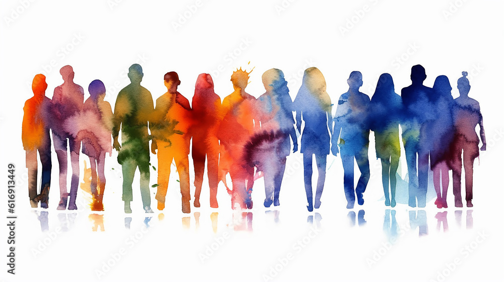multicolored spectrum silhouettes of people on a white background ...