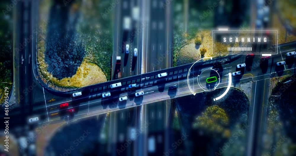Ai, surveillance and search with car on highway from top view for cyber ...