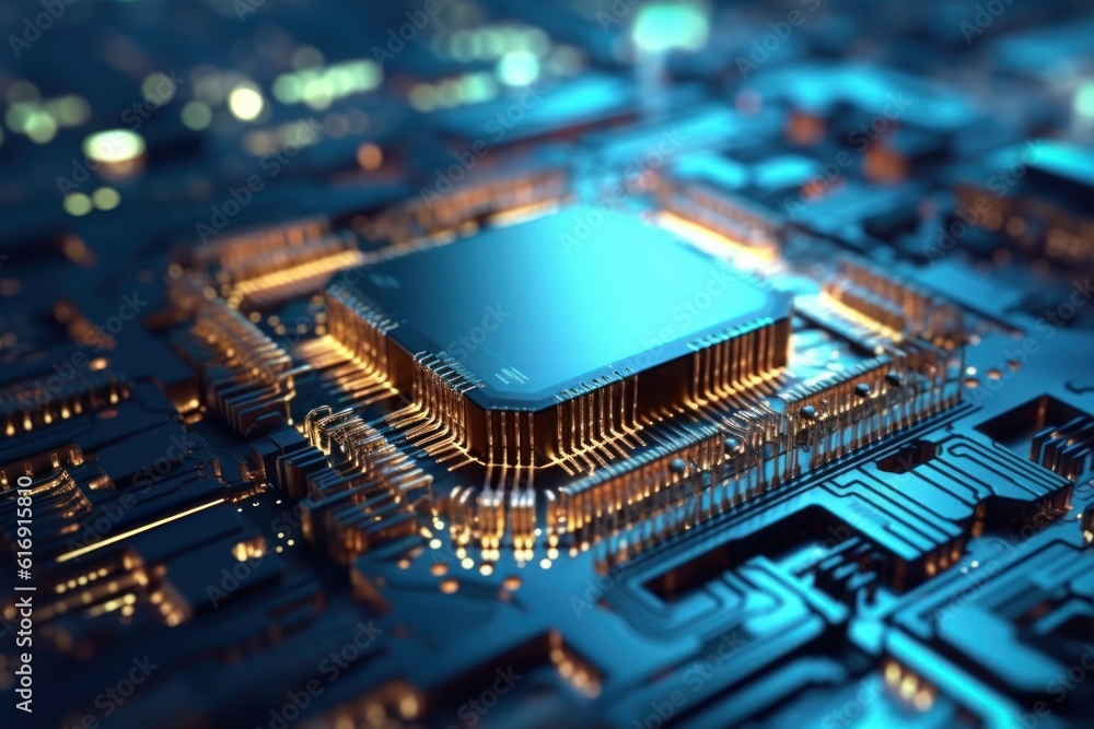 High tech concept visualization: CPU board, processor, microchip ...